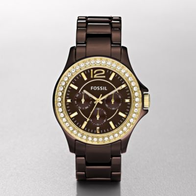 Fossil Riley Ceramic Watch – Chocolate | Quadeo