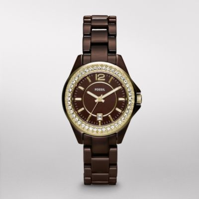 Fossil Riley Mini Ceramic Watch – Brown | Devcube