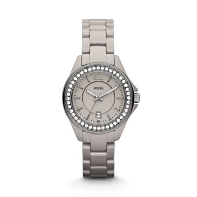 Fossil Riley Ceramic Watch Stone Grey | Quadeo