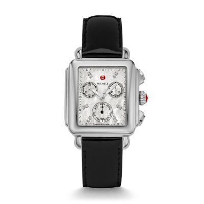 Best Michele Signature Deco Diamond Dial Black Patent Leather Watch ...